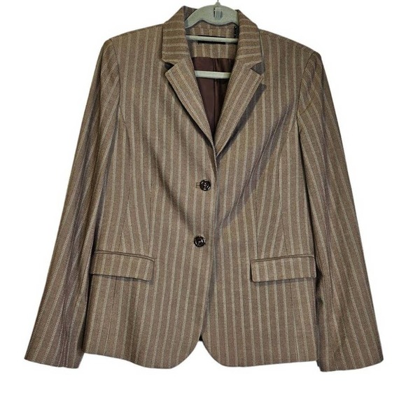 Valerie Stevens | Jackets & Coats | New Valerie Stevens 4 Petite Brown Striped Blazer 2 Button ...